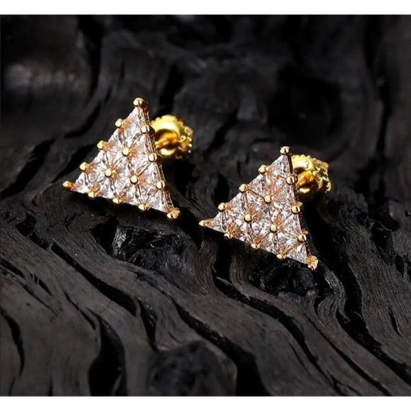 Accessories | 2ct Diamond 18k Gold Mens Triangle Screw On Stud Earrings ...